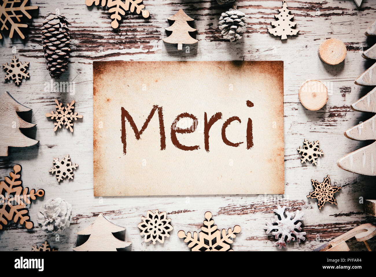 Nostalgic Christmas Decoration, Paper, Merci Means Thank You Stock ...