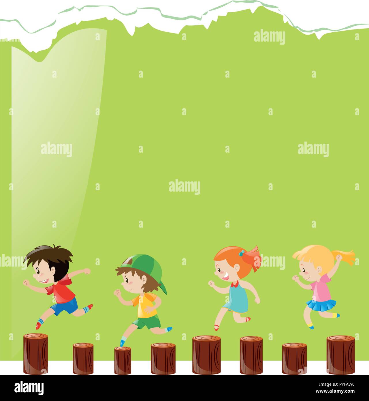 Background template with kids on logs illustration Stock Vector Image ...