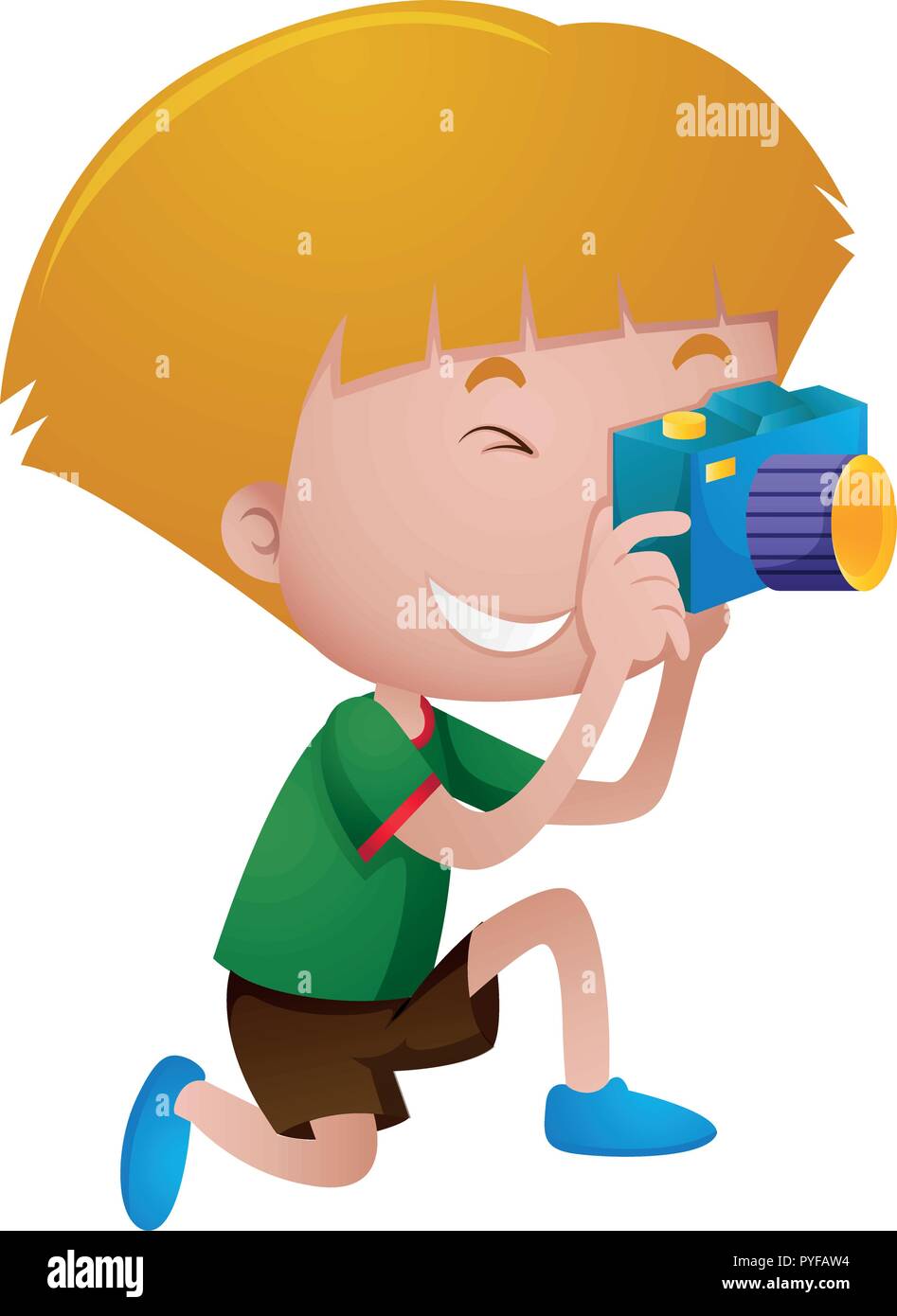 Little boy taking picture with camera illustration Stock Vector Image ...