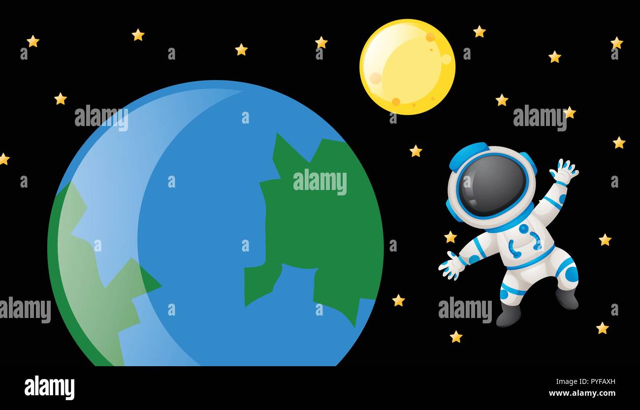 Spaceman floating around the earth illustration Stock Vector Image ...
