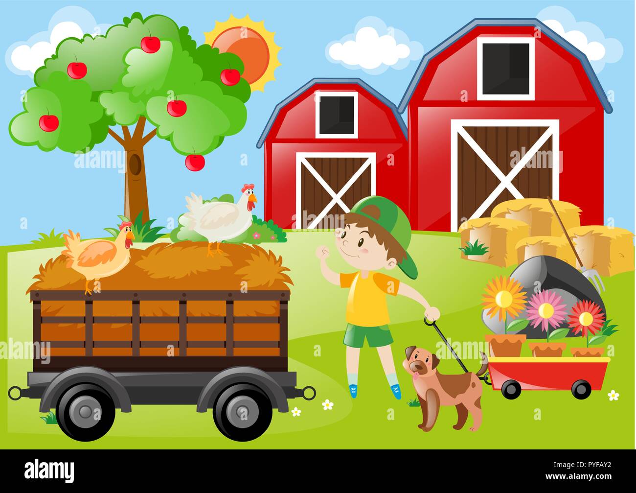 Chicken in field grass Stock Vector Images - Alamy