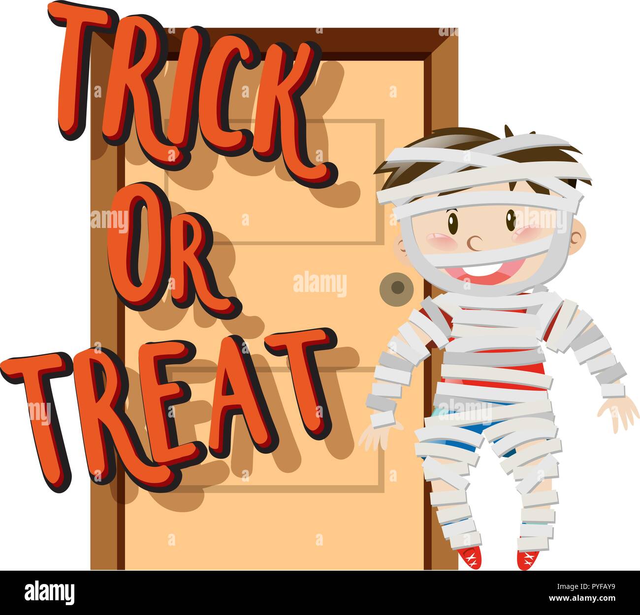 Mummy monster at the door for trick or treat illustration Stock Vector ...