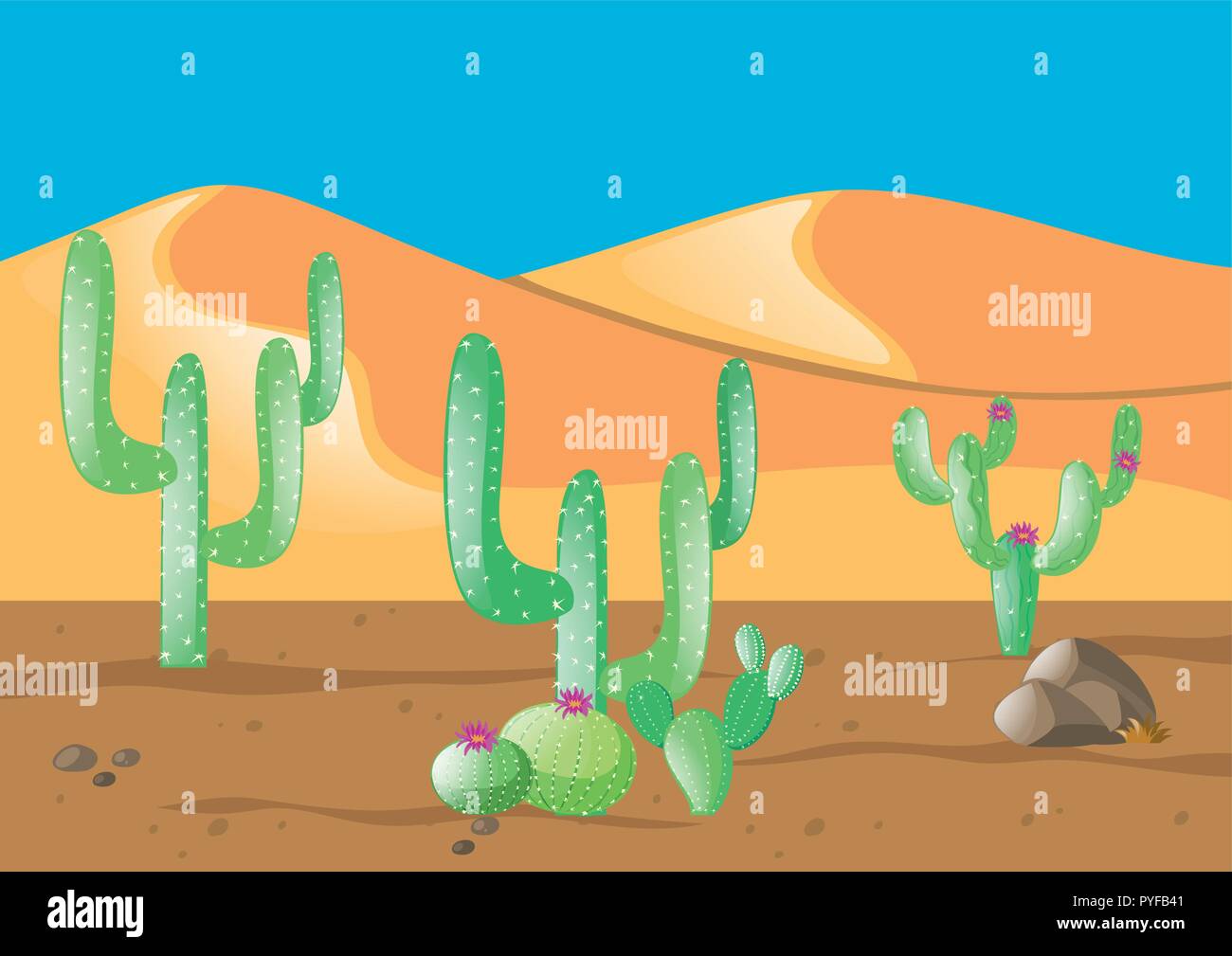Scene with cactus in desert field illustration Stock Vector Image & Art ...