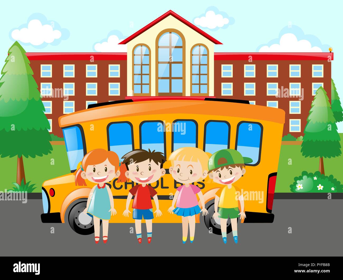School with pupils outside Stock Vector Images - Alamy