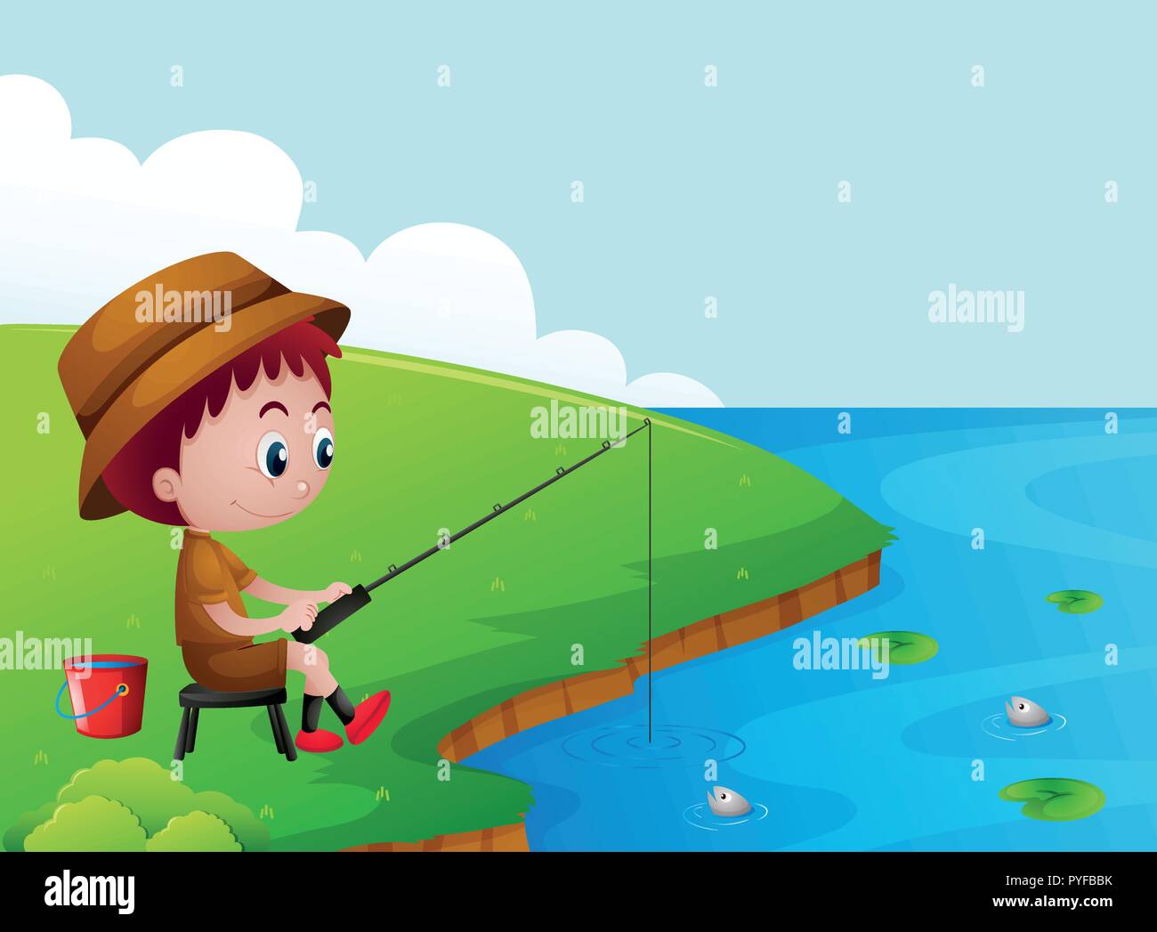 Little boy at lake Stock Vector Images - Alamy