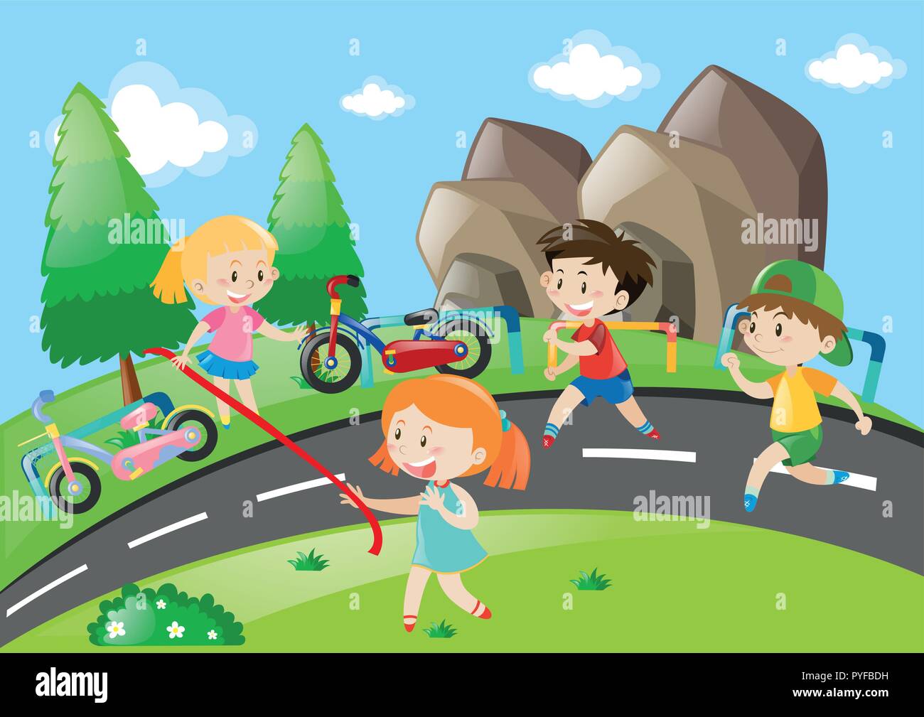 Kids racing in the park illustration Stock Vector Image & Art - Alamy