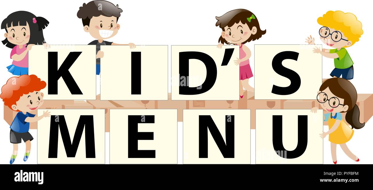 Kids holding sign with kid's menu illustration Stock Vector Image & Art ...