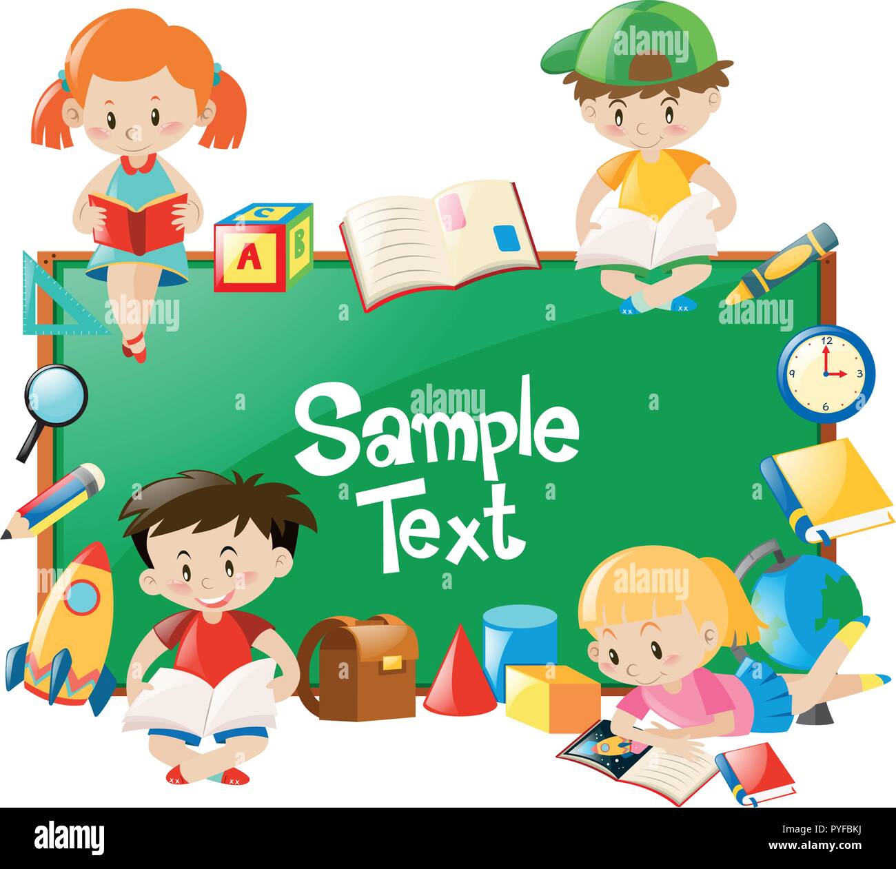 Frame design with children reading books illustration Stock Vector ...