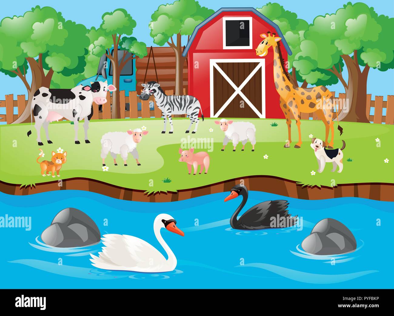 Many Animals On The Farmyard Illustration Stock Vector Image Art Alamy