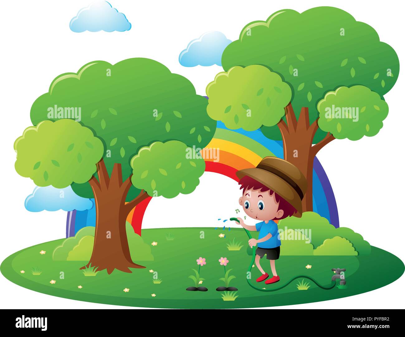 Boy watering plant in the garden illustration Stock Vector Image & Art ...
