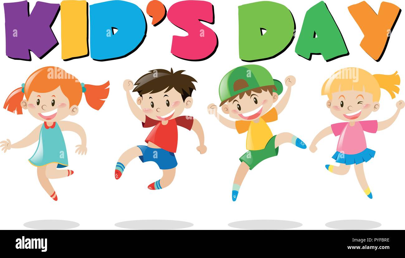Kid's day poster with kids jumping illustration Stock Vector Image ...