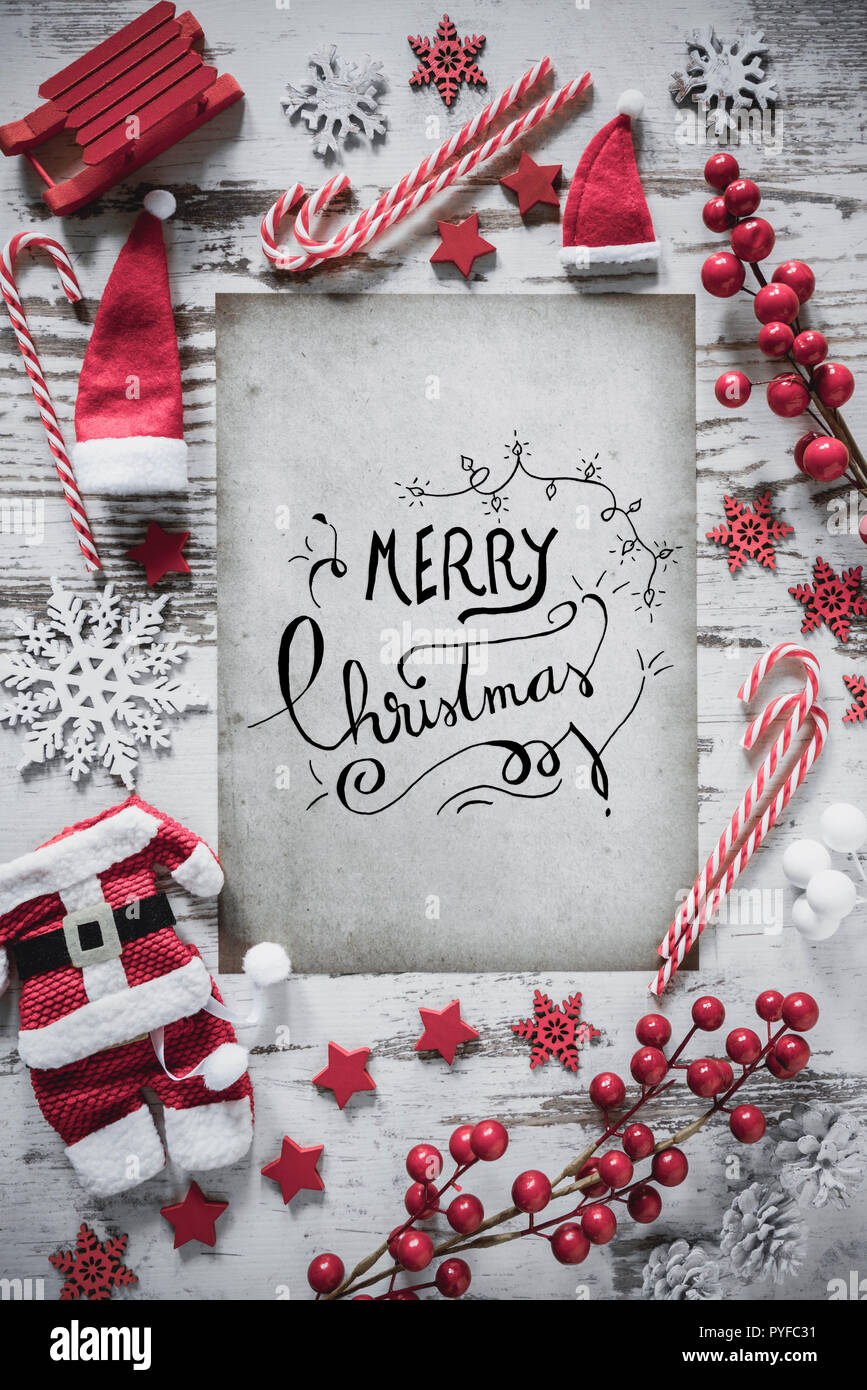 Christmas Flat Lay, Vertical Paper, Snow, Calligraphy Merry Christmas ...