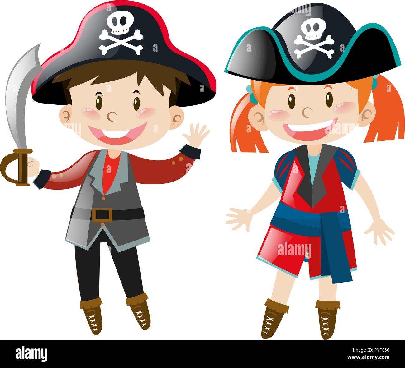 Boy and girl in pirate costume illustration Stock Vector Image & Art ...