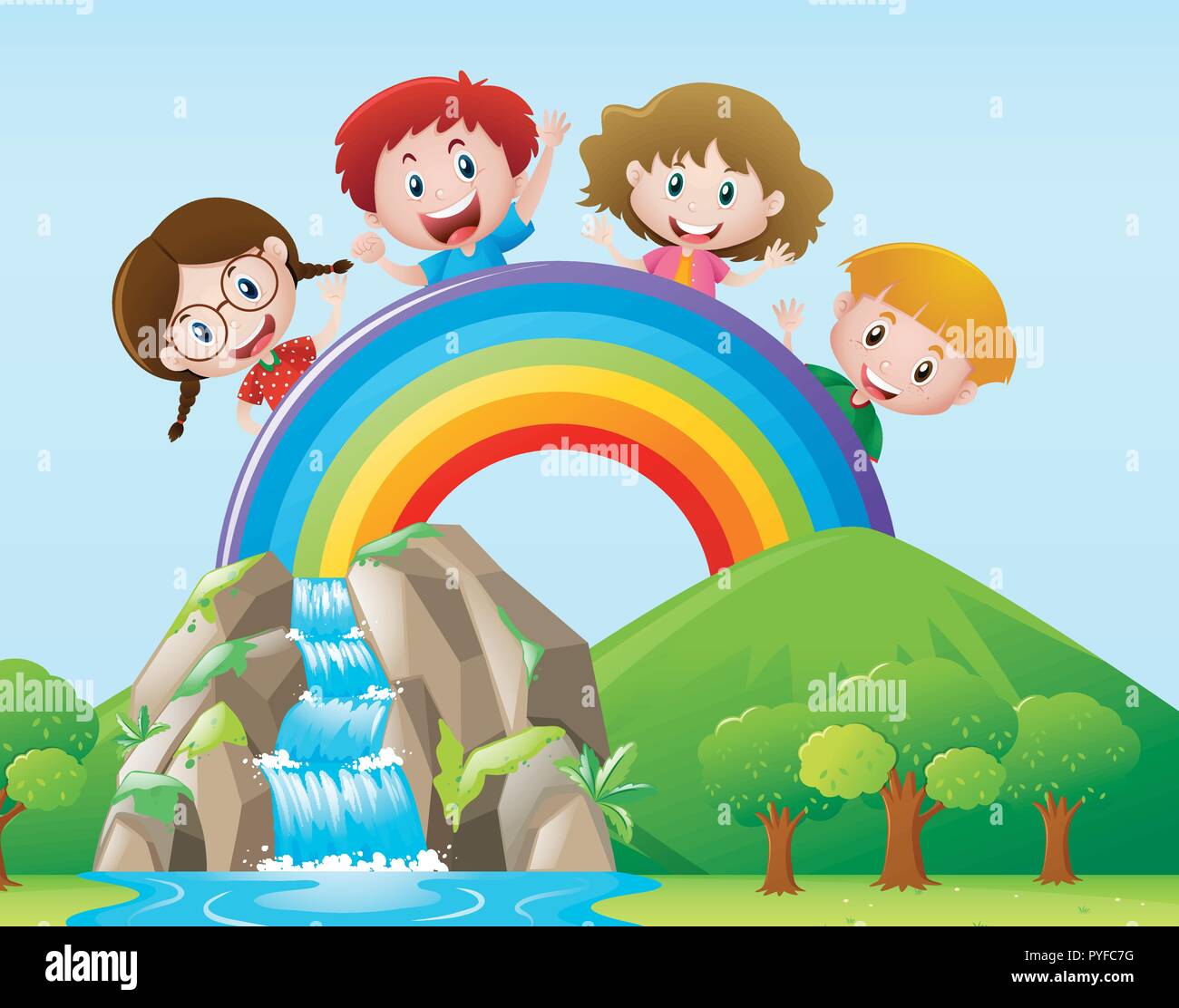 Rainbow scene waterfall Stock Vector Images - Alamy