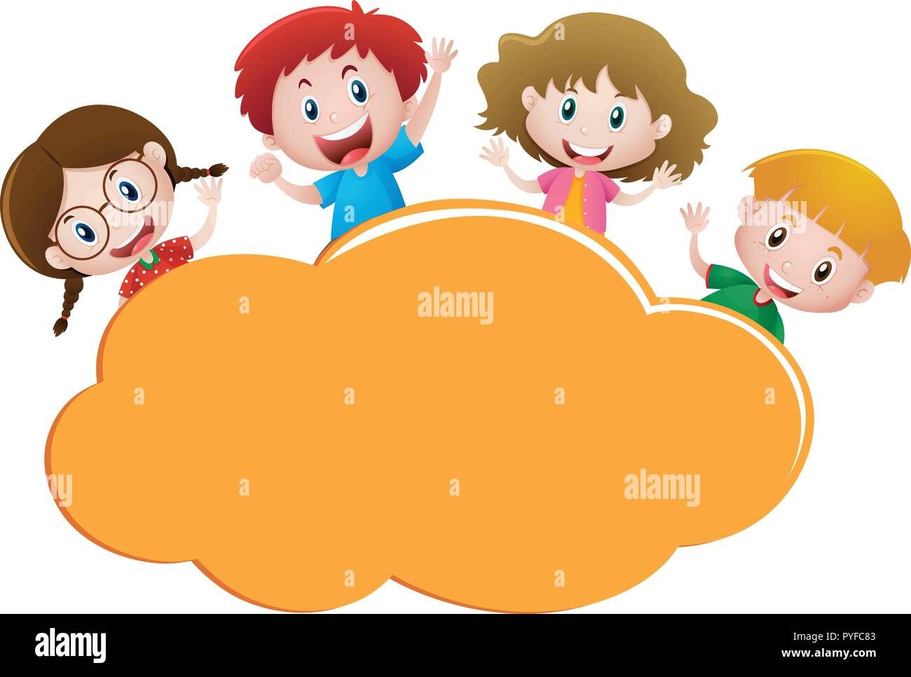 Border template with four happy kids illustration Stock Vector Image ...
