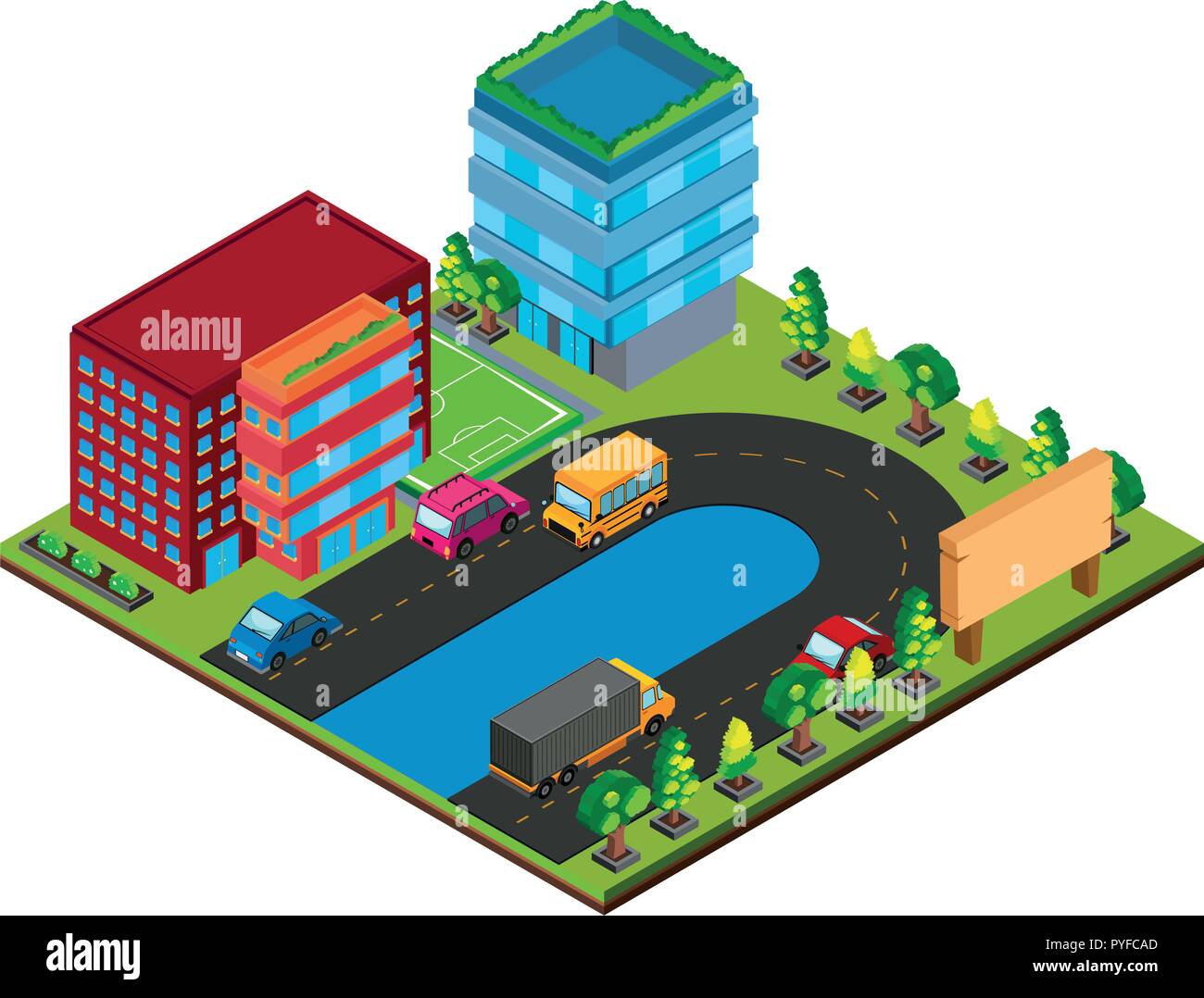 3D design for buildings and cars on the road illustration Stock Vector ...
