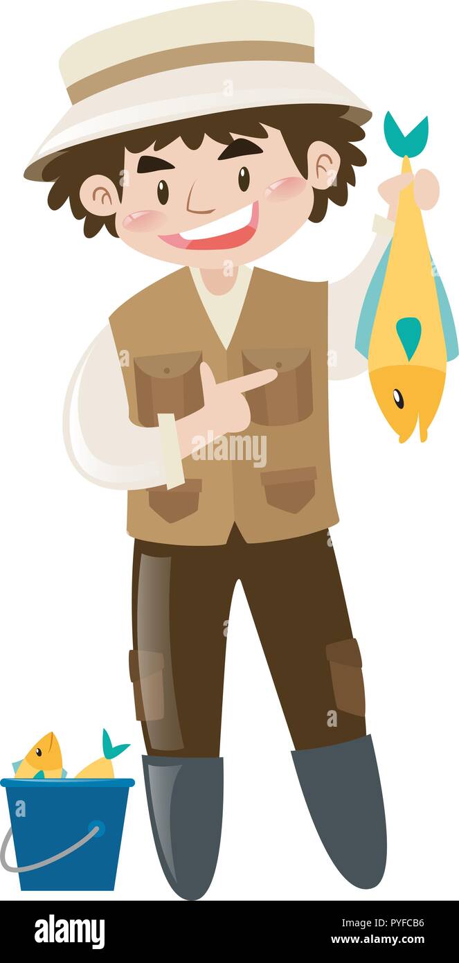 Man catching fish alone illustration Stock Vector Image & Art - Alamy