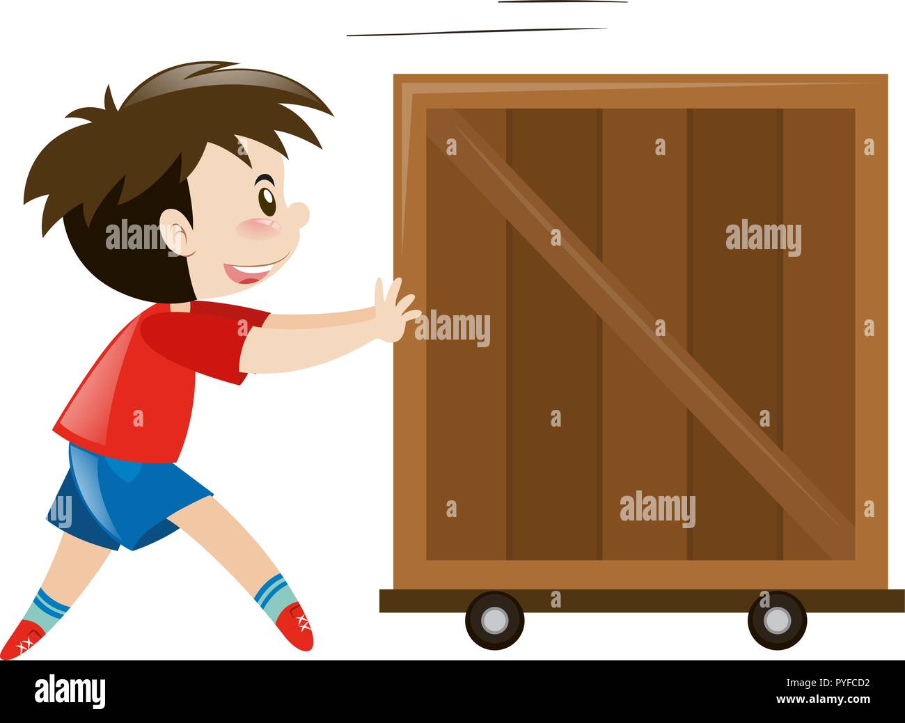 Happy boy pushing wooden box illustration Stock Vector Image & Art - Alamy