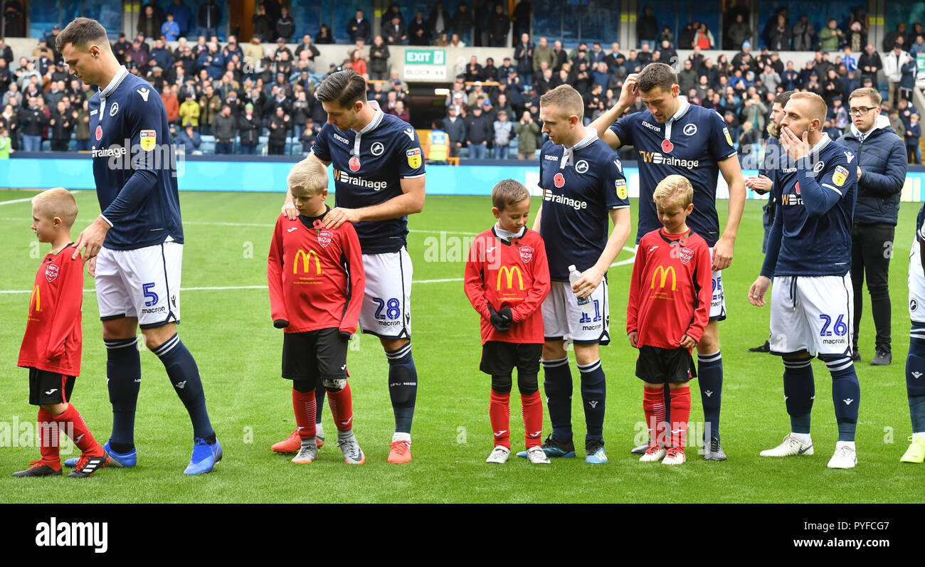 Mascots line up with Millwall players before the Sky Bet Championship ...