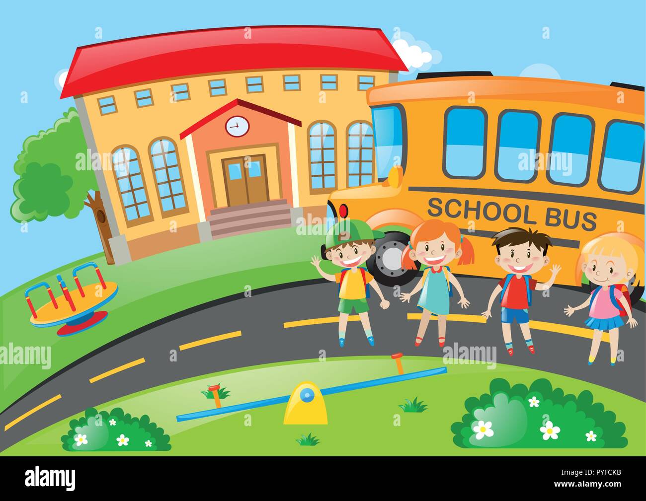 Four students at school ground illustration Stock Vector Image & Art ...
