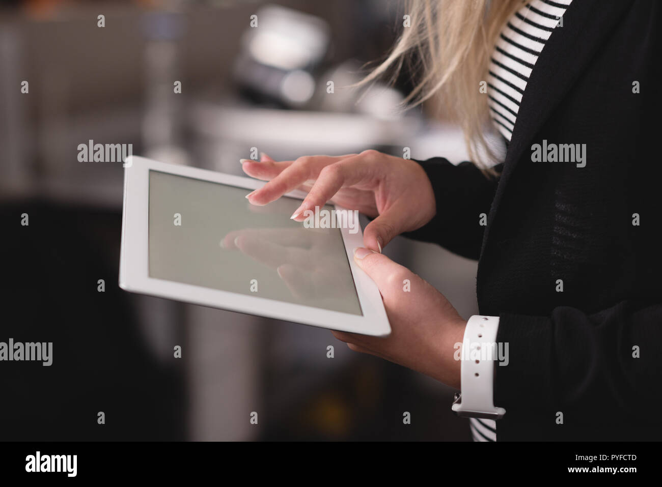 Factory worker using modern computer hi-res stock photography and ...