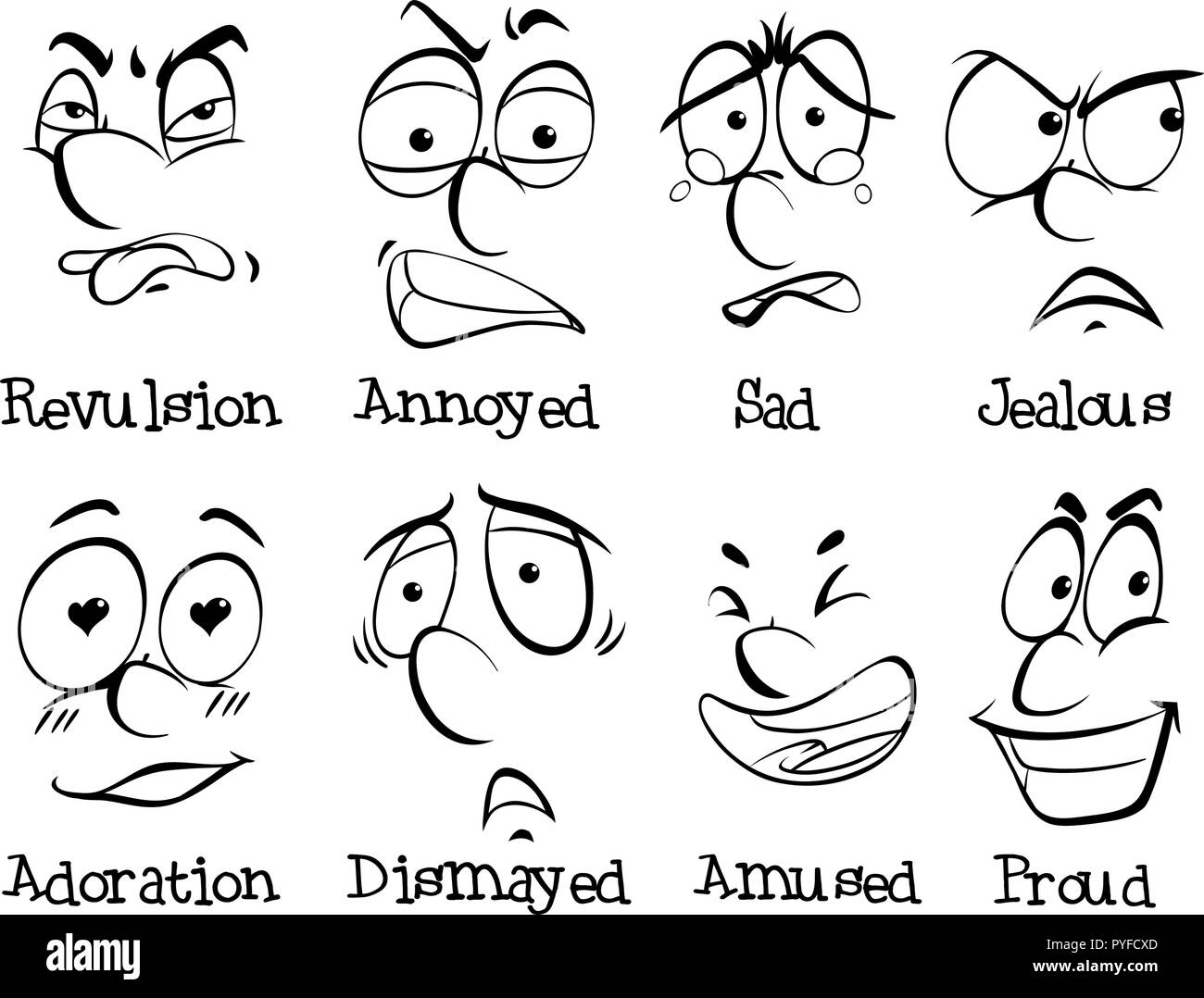 Eight Different Facial Expressions Illustration Stock Vector Image