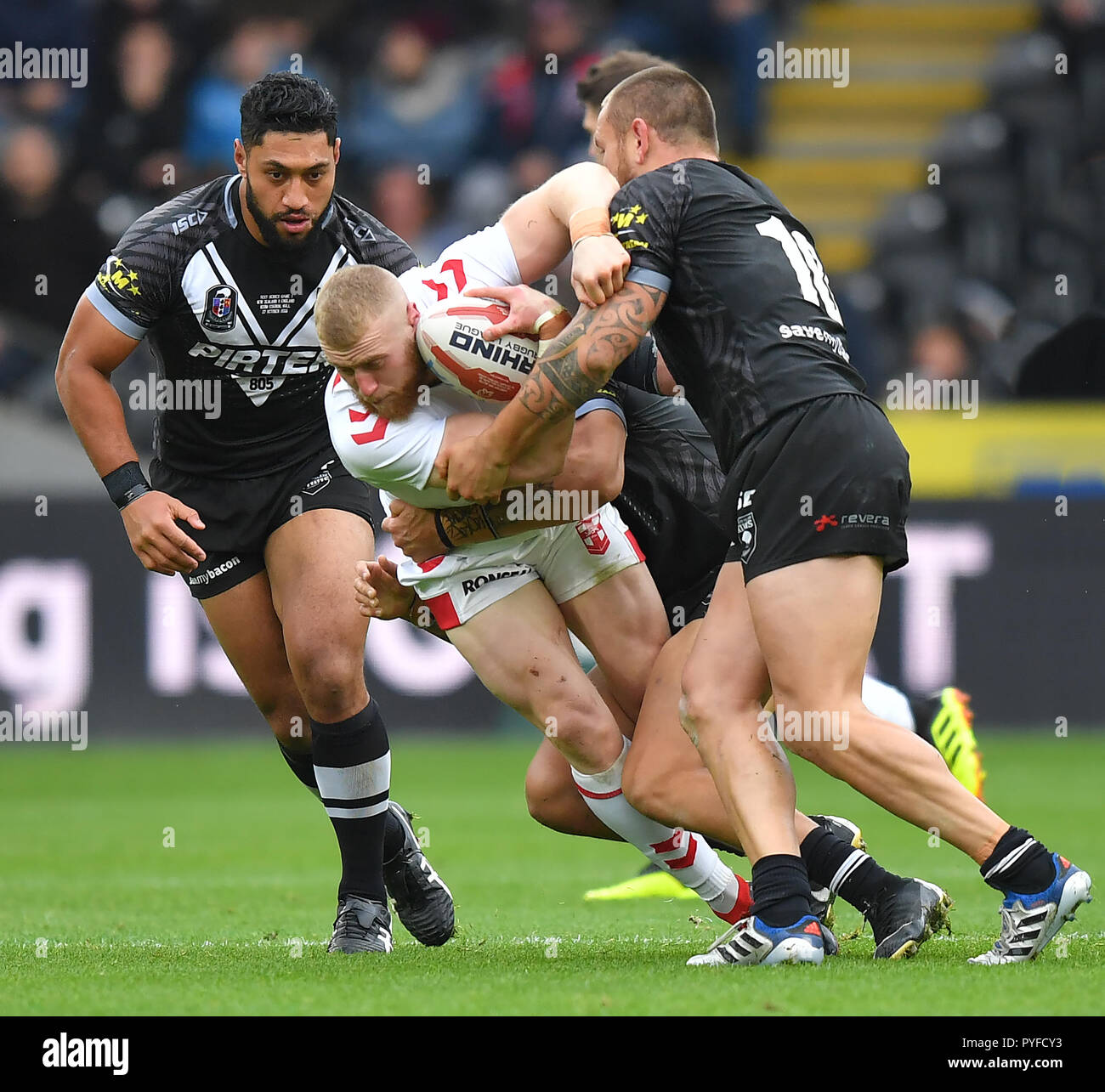 England's Luke Thompson tries to find a way through during the ...