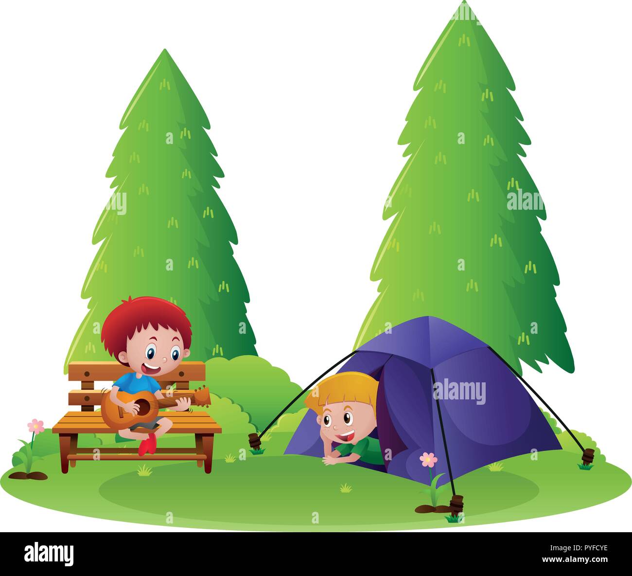 Two boys camping out in the park illustration Stock Vector Image & Art ...