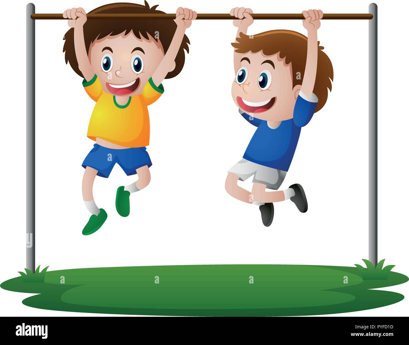 Two boys exercising on bar illustration Stock Vector Image & Art - Alamy