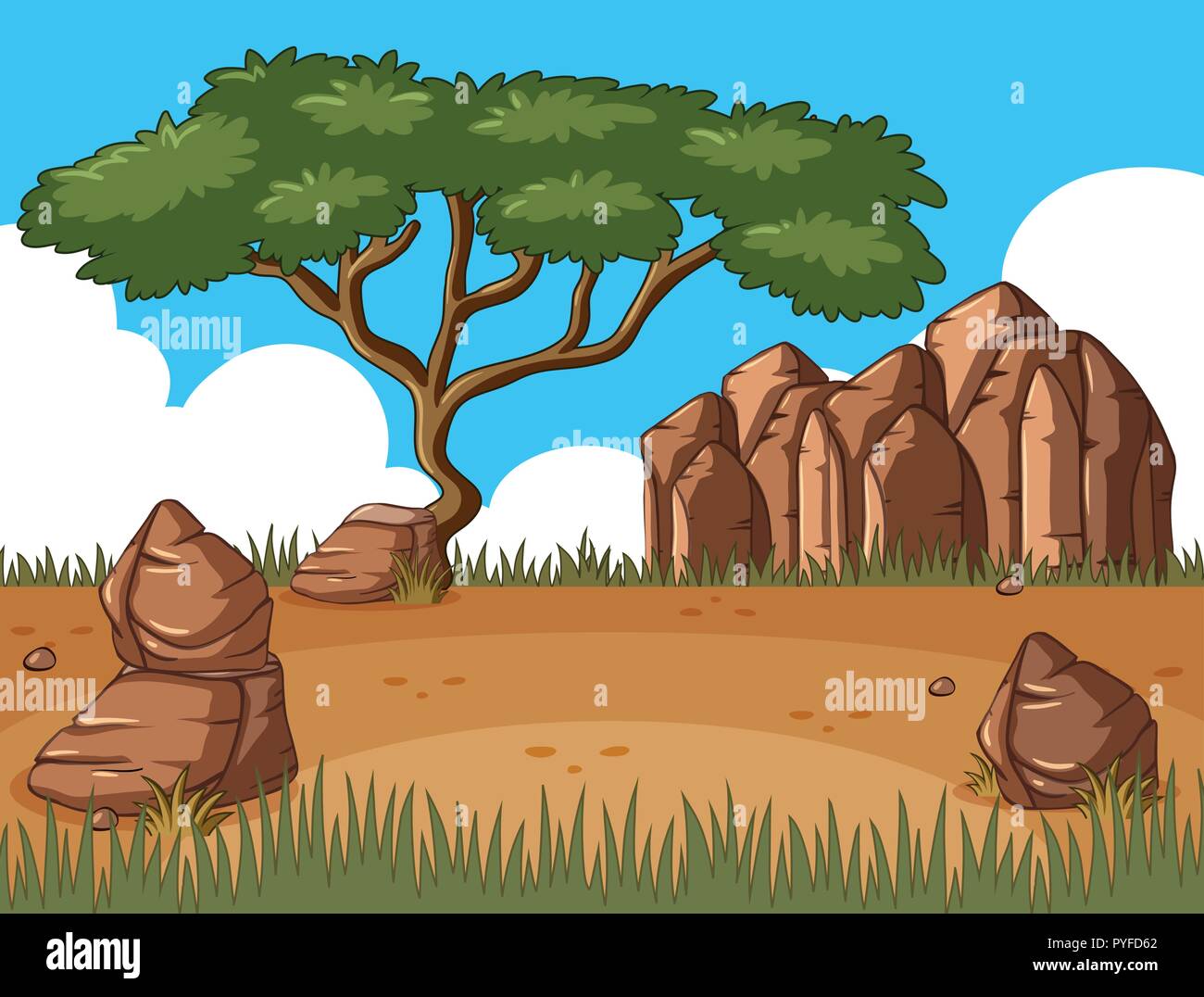 Scene with tree in the field illustration Stock Vector Image & Art - Alamy