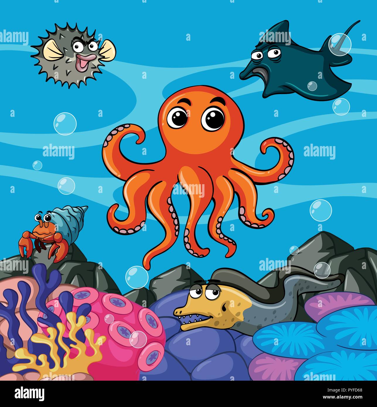 Sea animals living under the sea illustration Stock Vector Image & Art ...