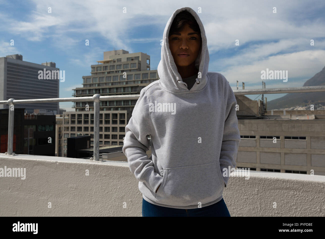Model posing on terrace Stock Photo - Alamy