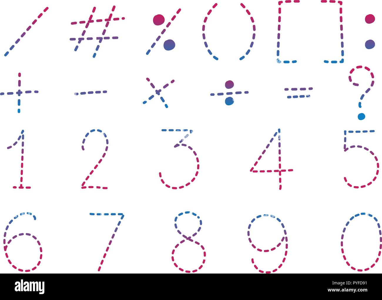 Font design for numbers and signs in dot lines illustration Stock ...
