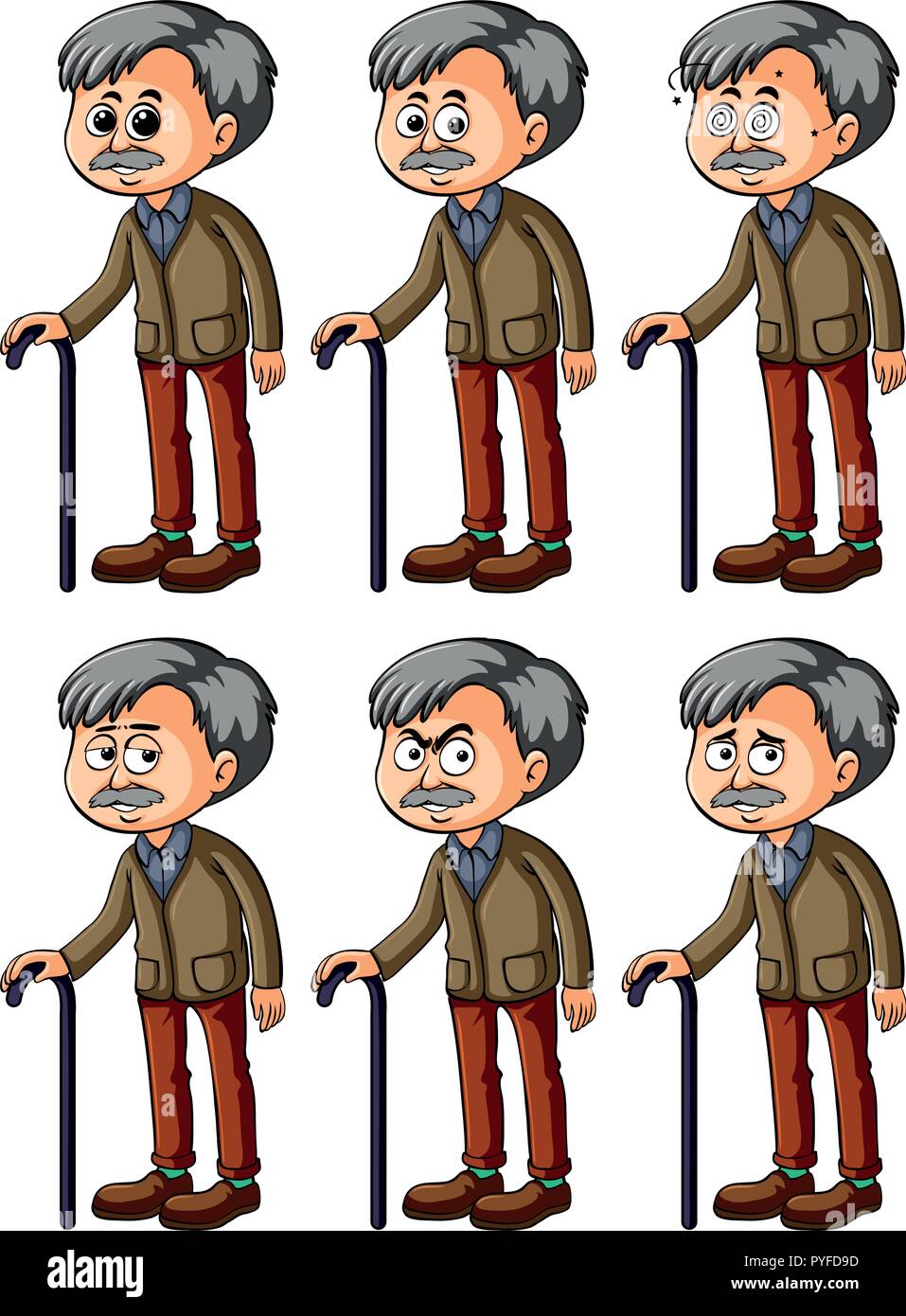 Old man with different facial expressions illustration Stock Vector ...