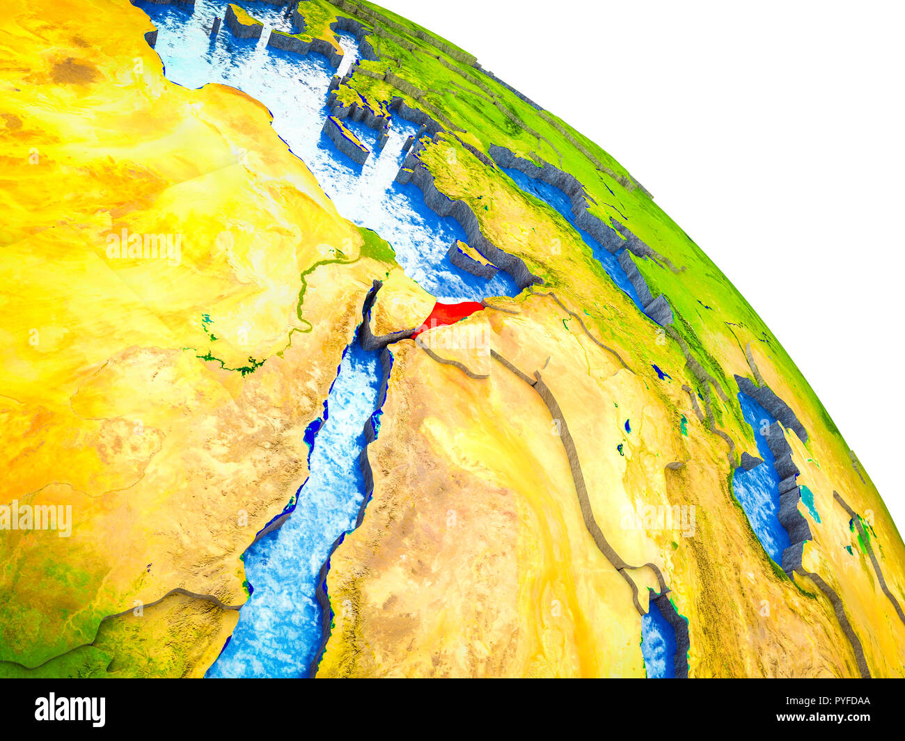 Israel Highlighted on 3D Earth model with water and visible country ...