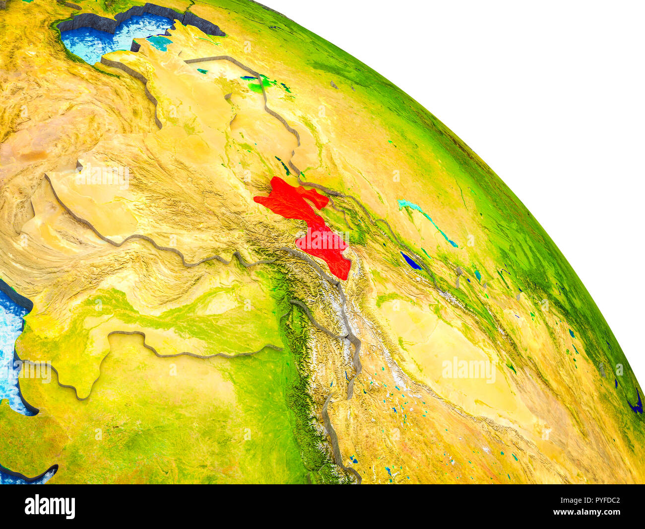 Tajikistan Highlighted on 3D Earth model with water and visible country ...