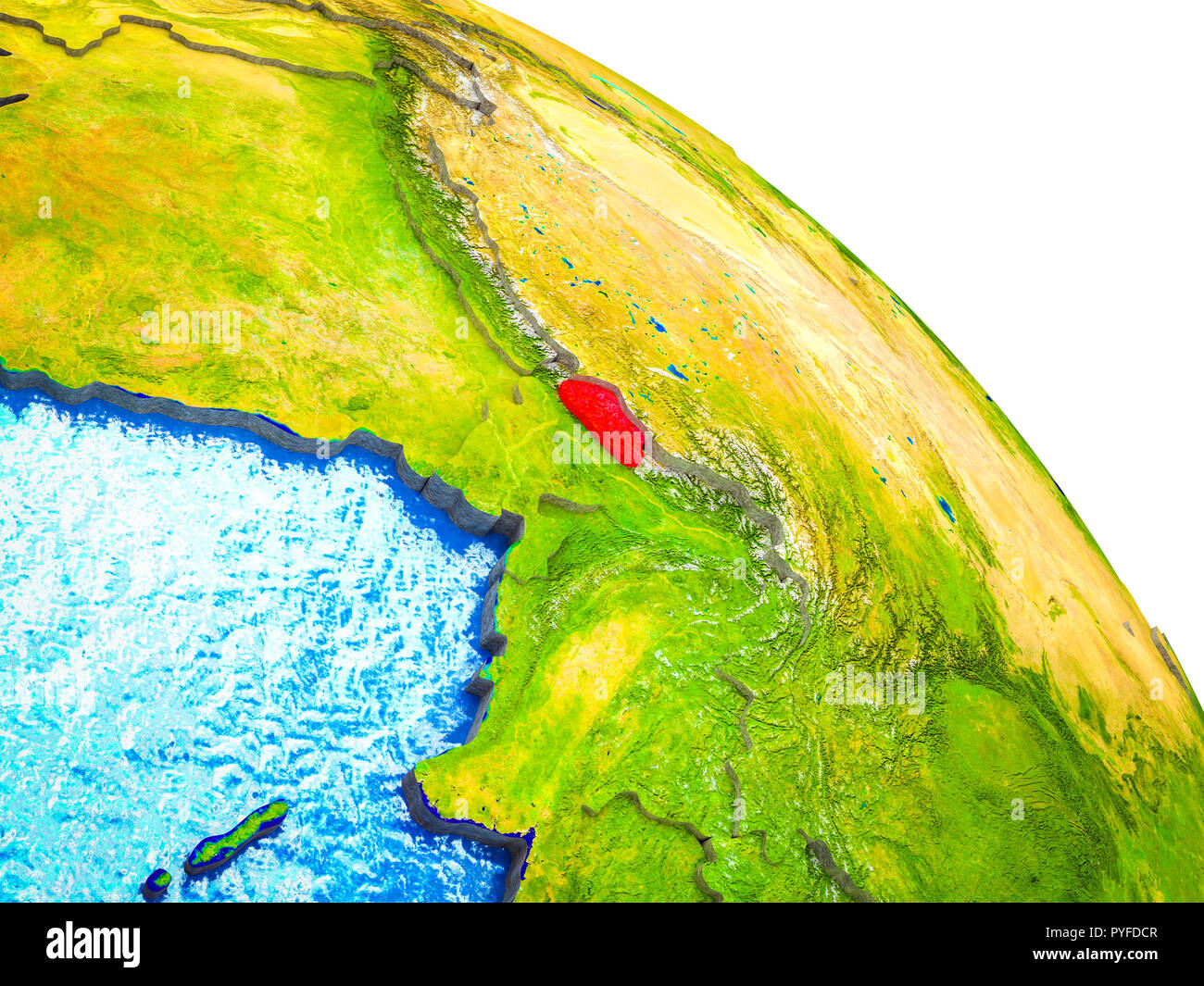 Bhutan Highlighted on 3D Earth model with water and visible country ...