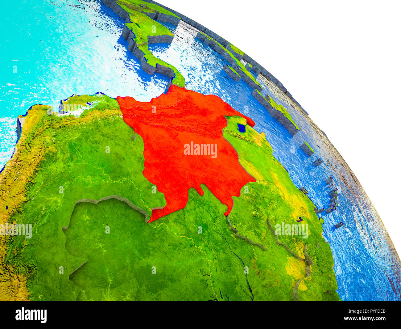 Colombia Highlighted on 3D Earth model with water and visible country ...
