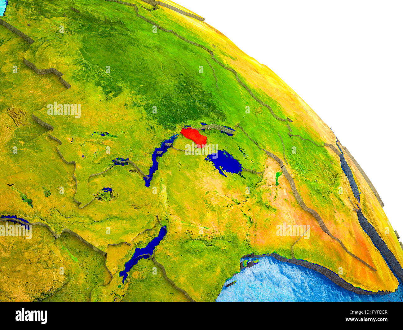 Rwanda Highlighted on 3D Earth model with water and visible country ...