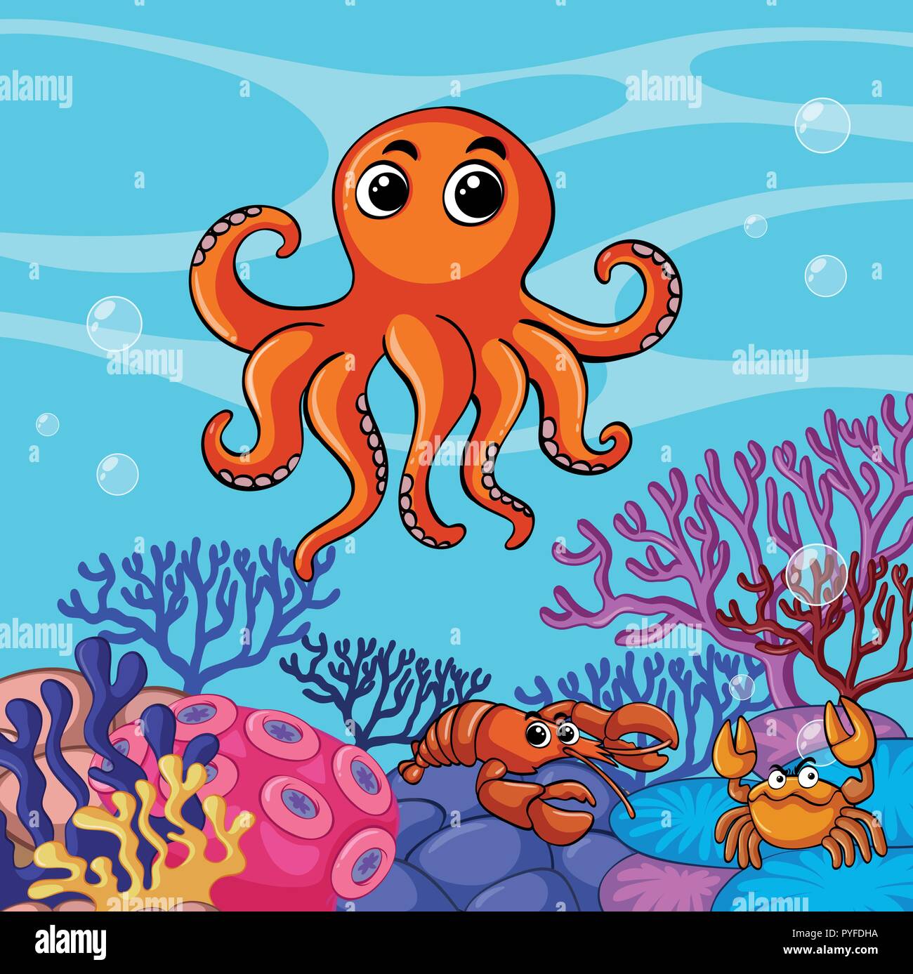 Underwater Scene With Octopus And Crab Illustration Stock Vector Image And Art Alamy