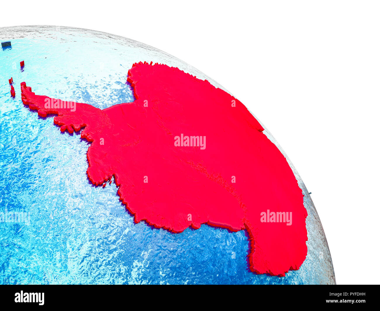 Antarctica Highlighted on 3D Earth model with water and visible country ...
