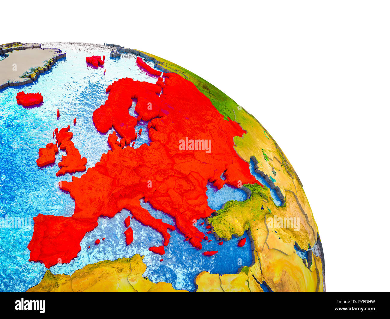 Europe Highlighted on 3D Earth model with water and visible country ...