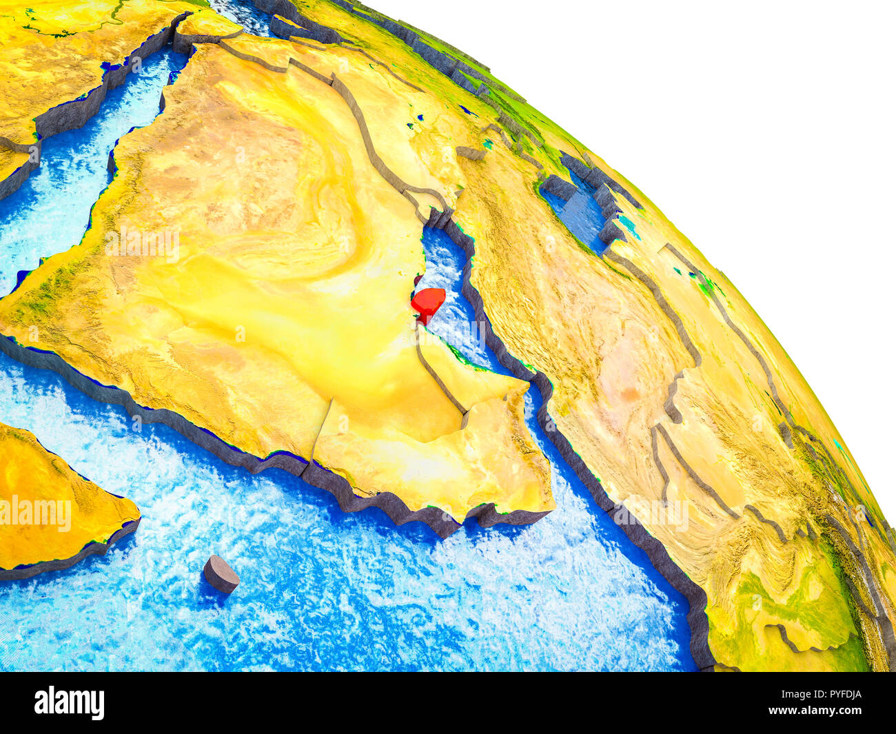 Qatar Highlighted on 3D Earth model with water and visible country ...