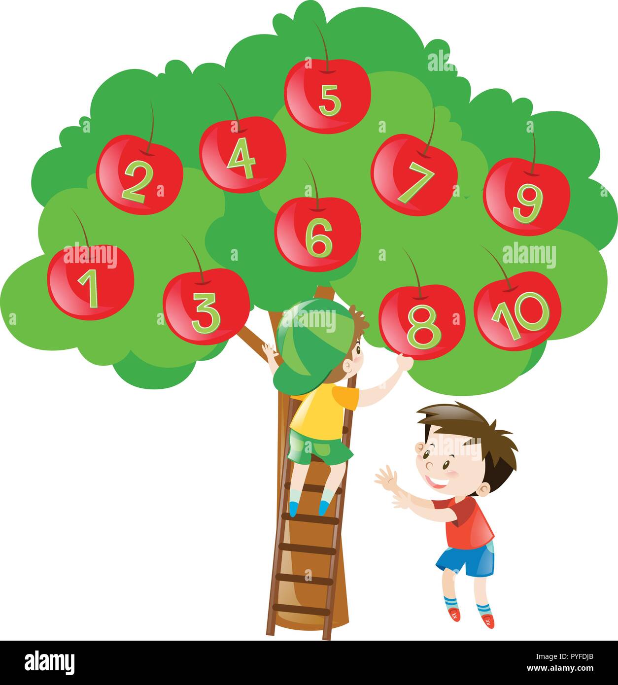 Counting numbers with apples on the tree illustration Stock Vector ...
