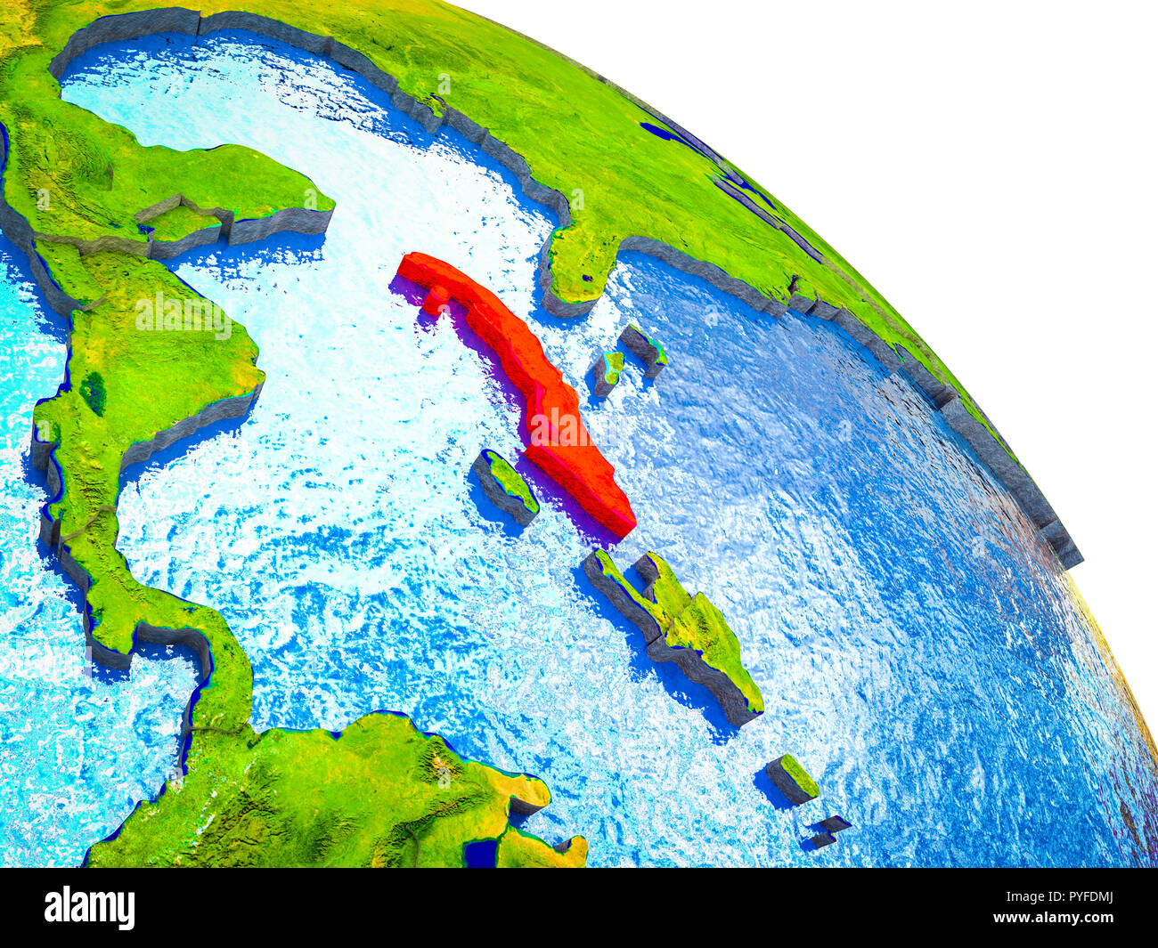 Cuba Highlighted on 3D Earth model with water and visible country ...