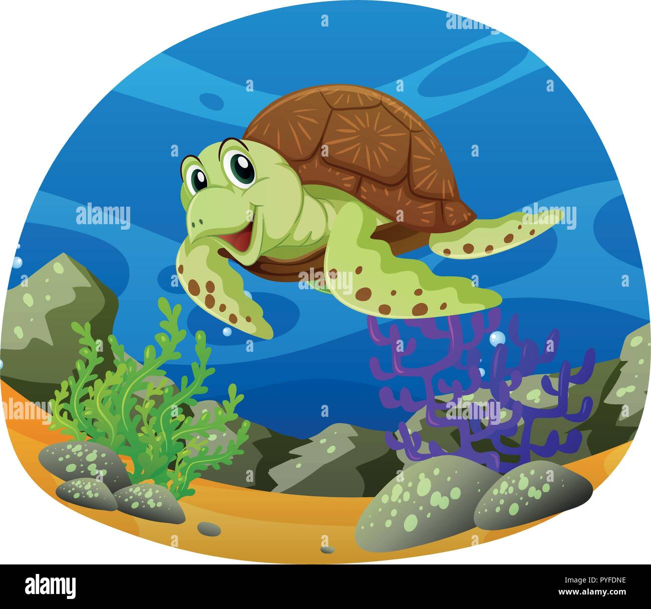 Sea turtle swimming under the sea illustration Stock Vector Image & Art ...