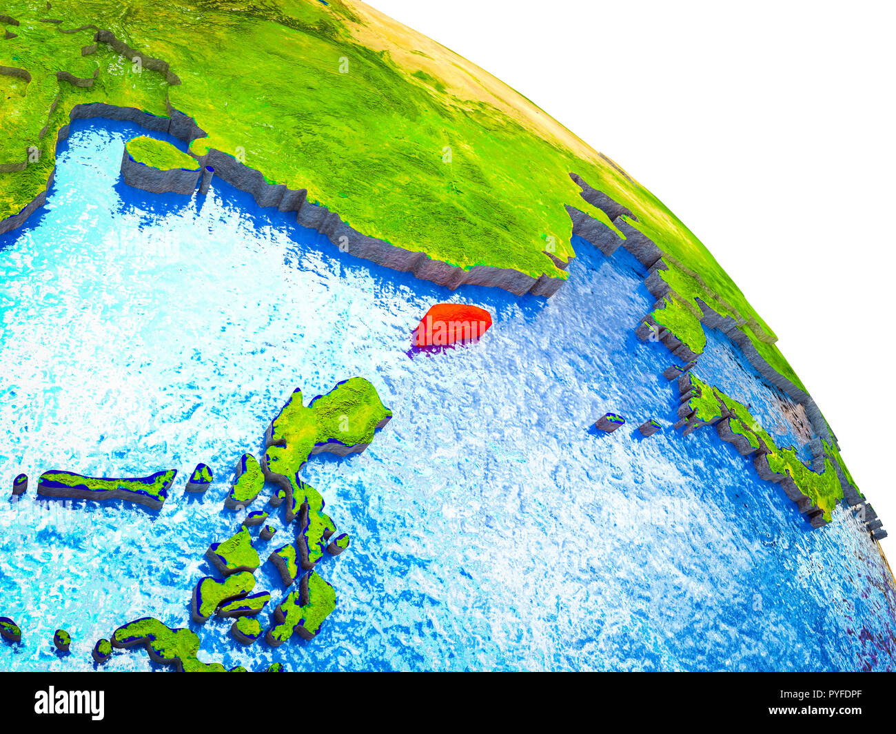 Taiwan Highlighted on 3D Earth model with water and visible country ...