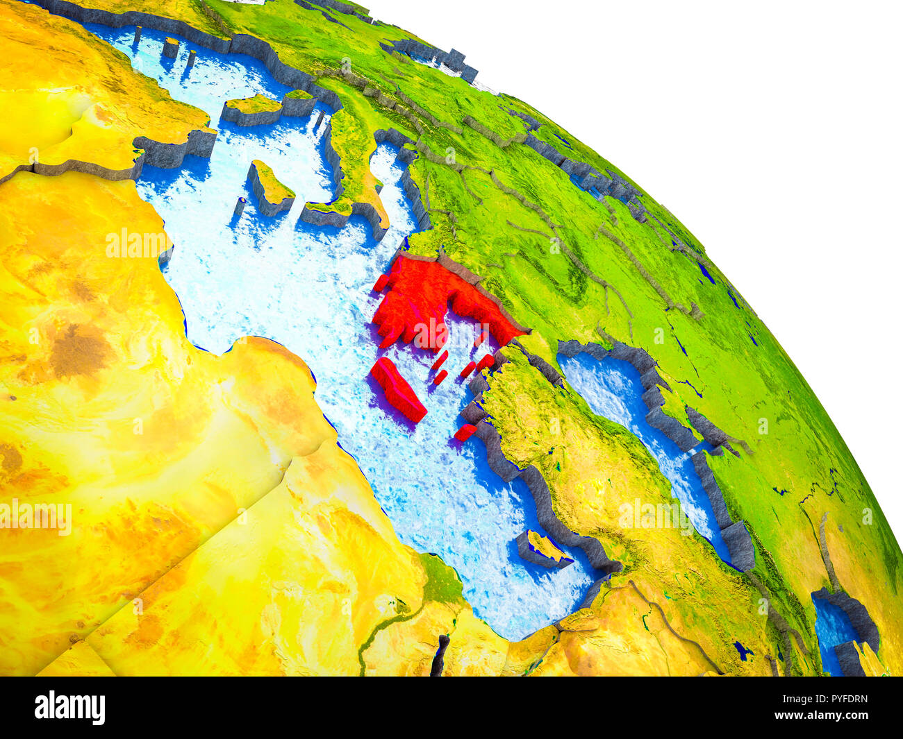 Greece Highlighted on 3D Earth model with water and visible country ...