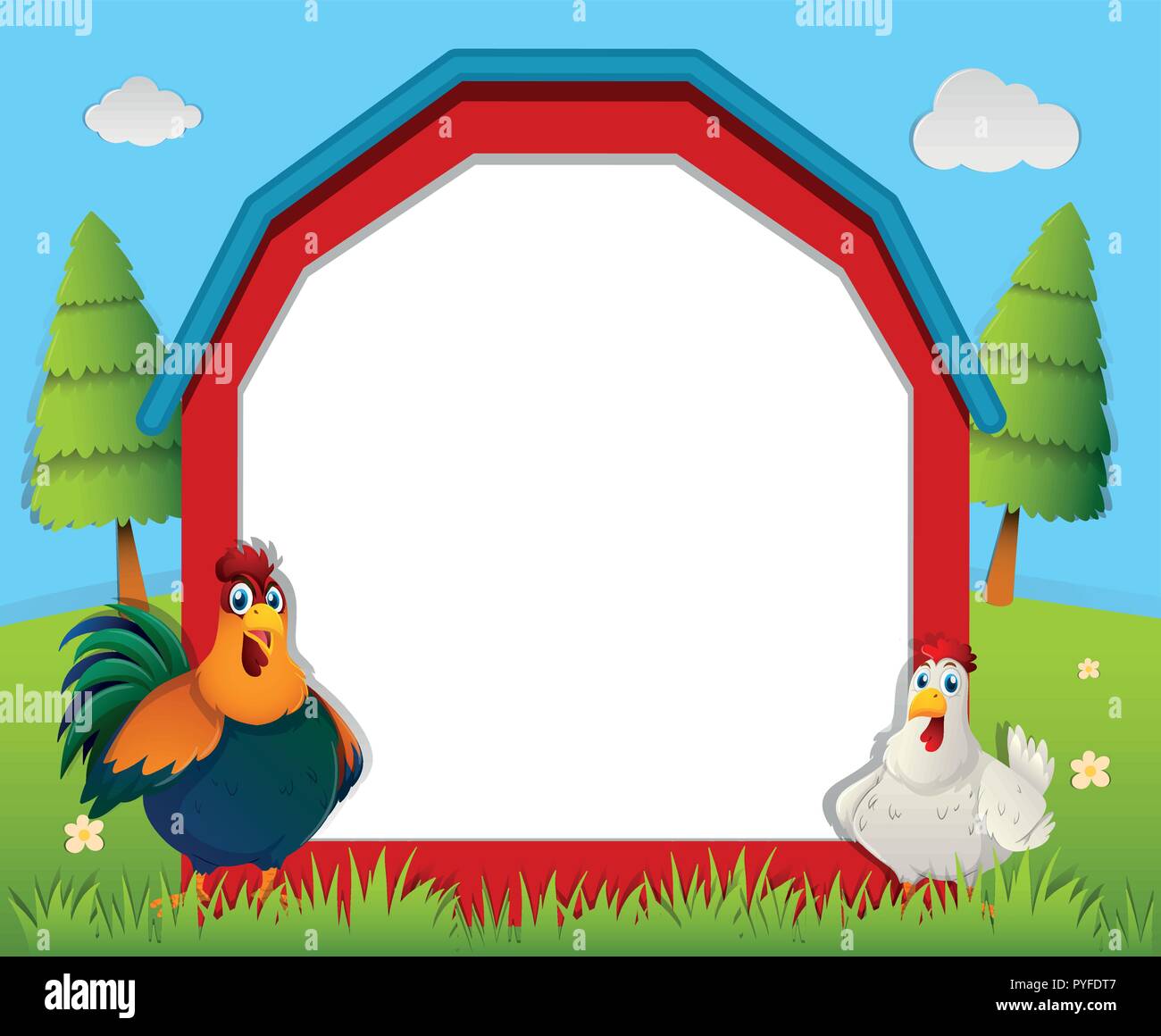Border template with two chickens illustration Stock Vector Image & Art ...