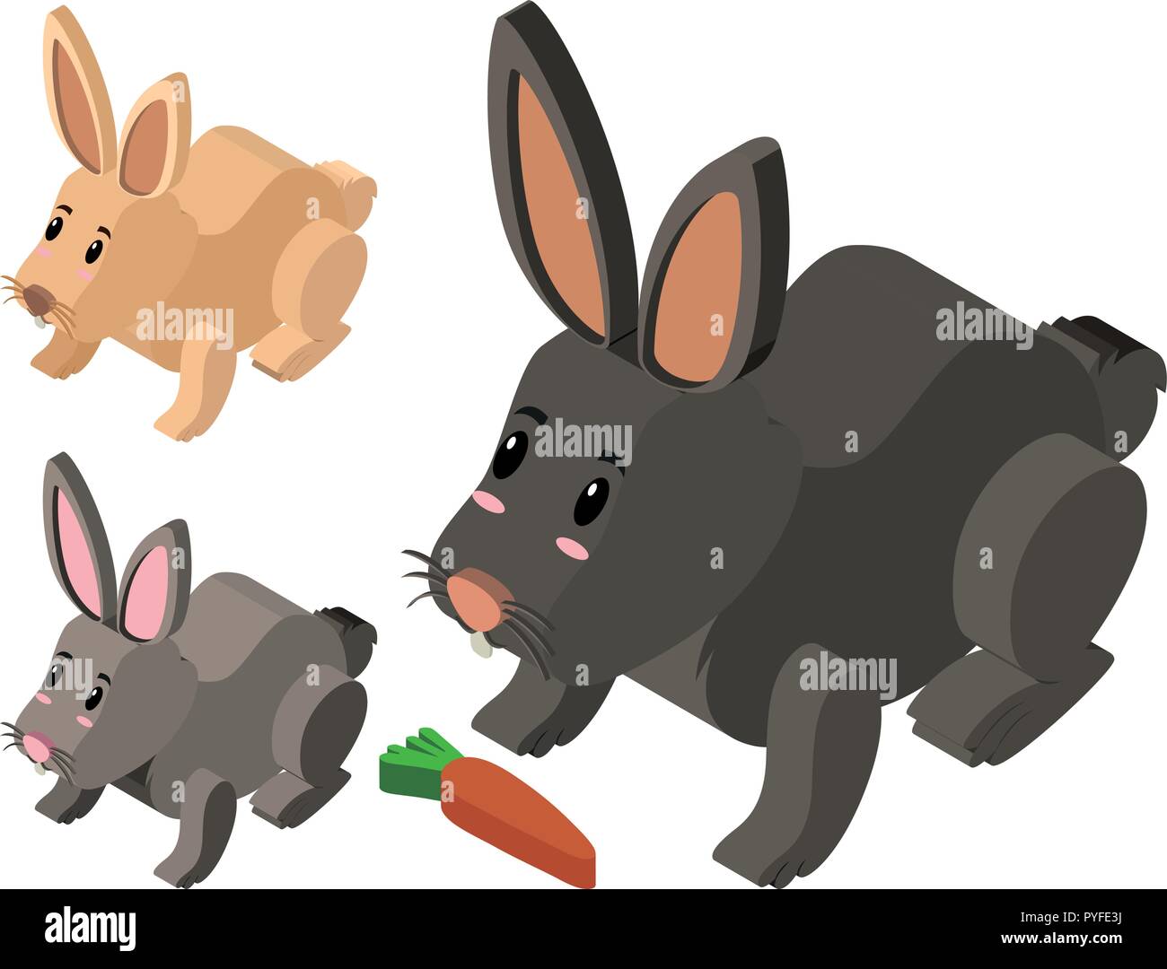 Three cute rabbits in 3D design illustration Stock Vector Image & Art ...